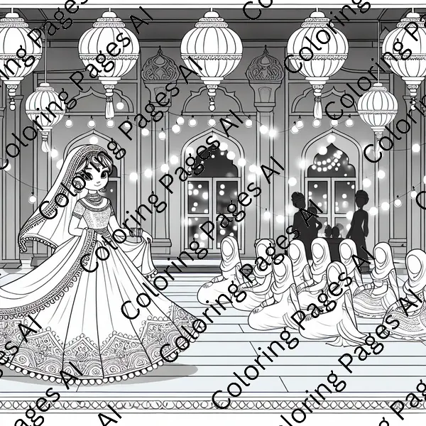 A Princess Girl At A Royal Ball Coloring Page - Coloring Pages AI