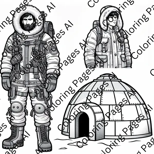 Arctic Explorers And Igloos Coloring Page - Coloring Pages AI
