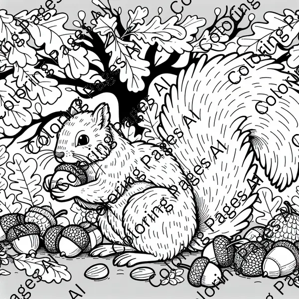 A Squirrel Collecting Acorns During Fall Coloring Page - Coloring Pages AI