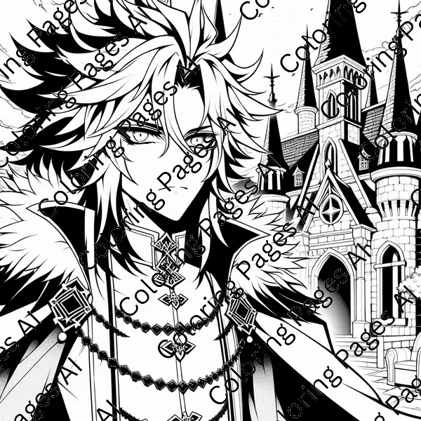Anime Villain In A Spooky Castle Coloring Page - Coloring Pages AI
