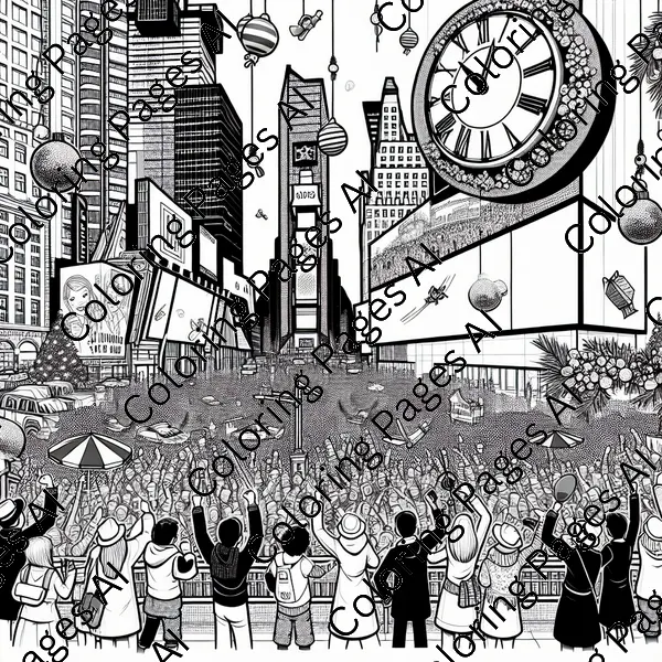 New Year Celebration In Times Square Coloring Page - Coloring Pages AI