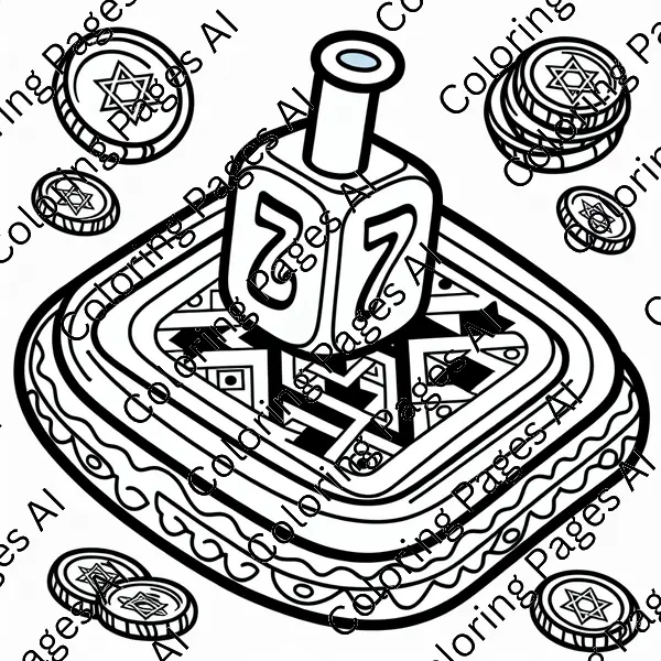Dreidel Game With Hanukah Coins Coloring Page - Coloring Pages AI