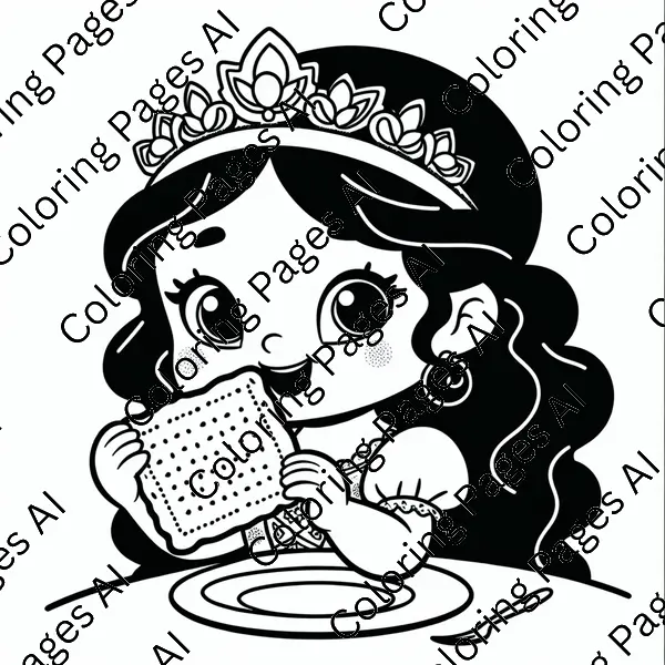 Una Princesa Comiendo Matza Coloring Page - Coloring Pages AI